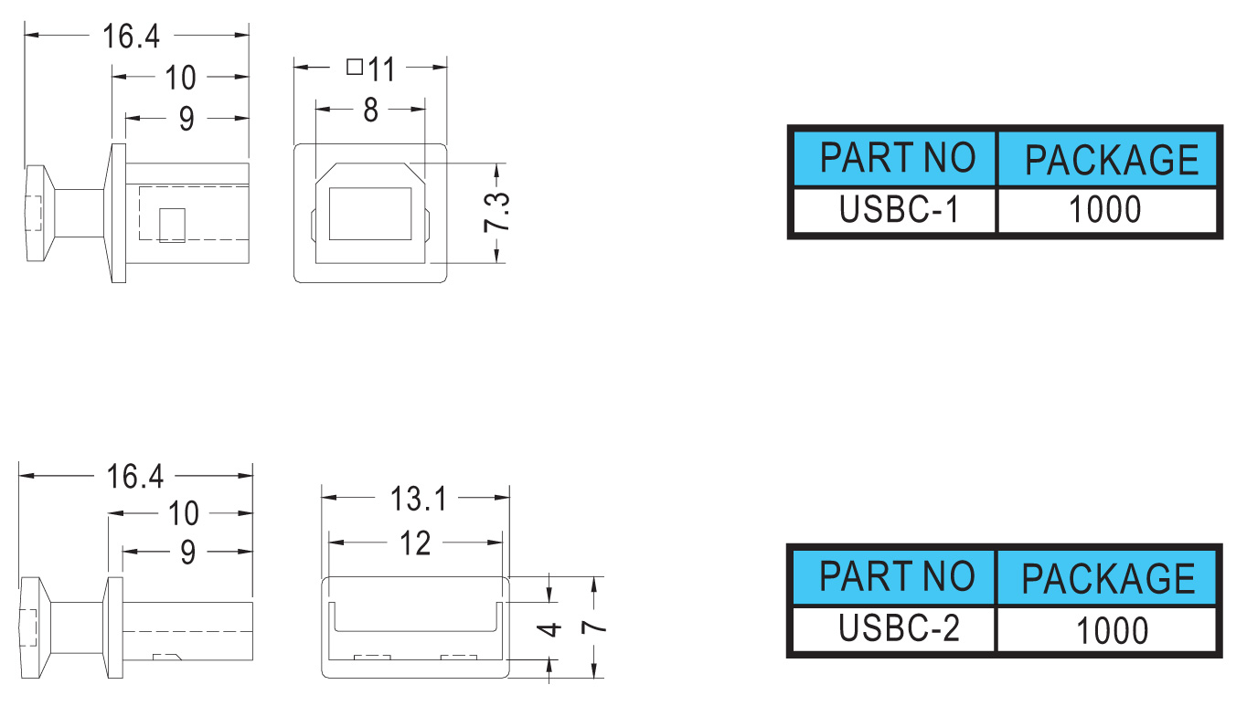 USB Housing USBC1, USBC2 - Plastech - Connecteurs et accessoires de ...